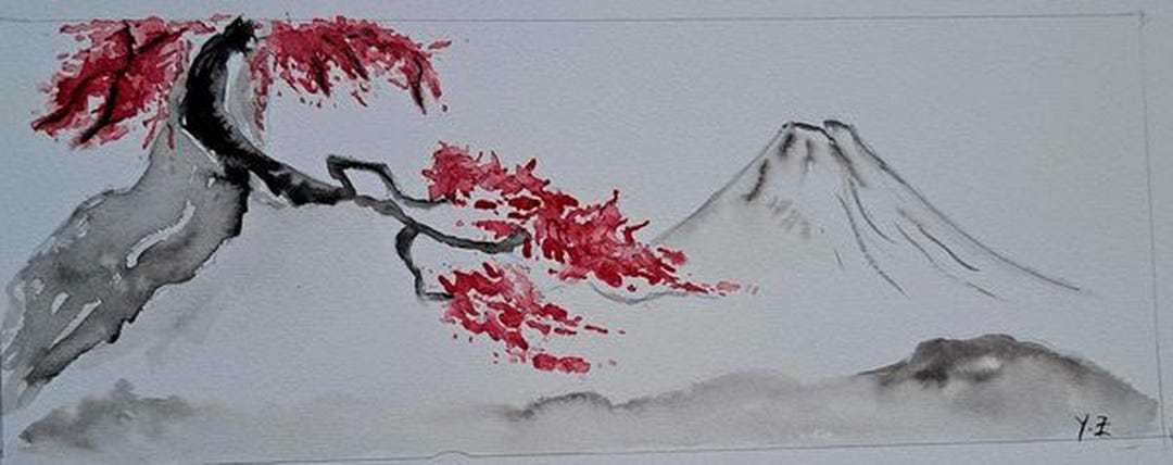 Mount Fuji, Watercolor and Indian Ink - Etsy