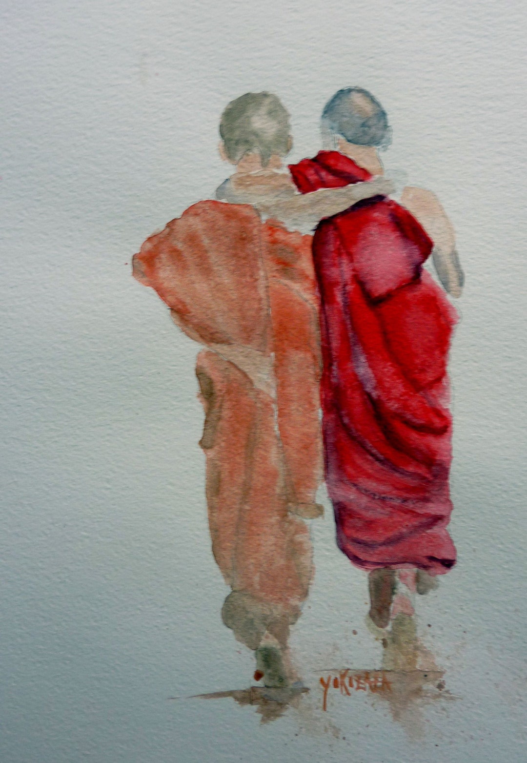 Watercolor 2 Friends in Asia, Little Monks - Etsy
