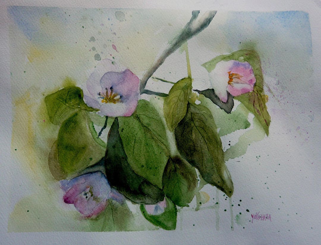 The Tree and Flowers Watercolor - Etsy