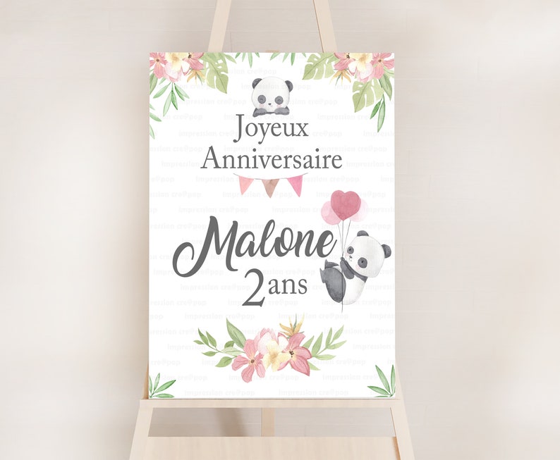 Affiche anniversaire , pancarte accueil, personnalisée , thème panda ...