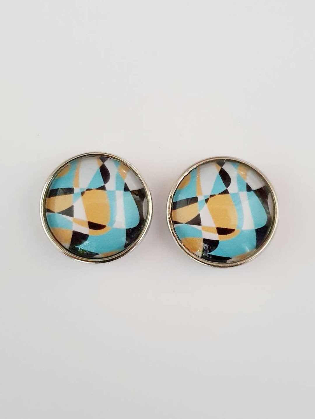 Pair of 18mm Glass Cabochon Snap Buttons With Multicolored Abstirais ...
