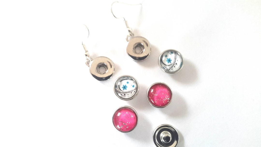 MINI 12MM Snap Button Earrings and 2 Pairs of White and Blue and Pink ...