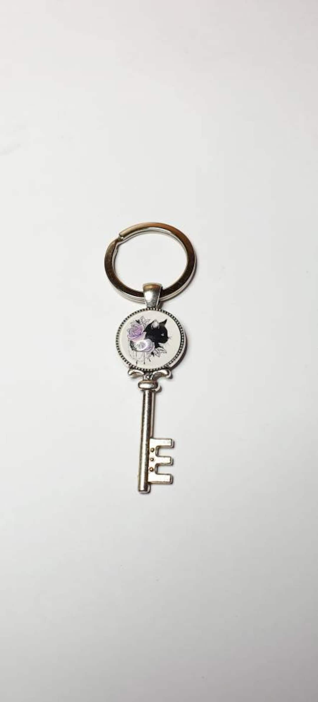 18mm Glass Cabochon Keychain With Cat and Flowers. - Etsy