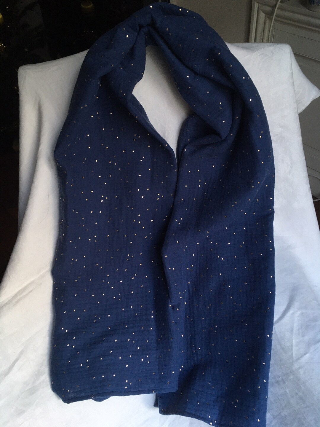 Bufanda grande de doble gasa azul y dorada - Etsy España