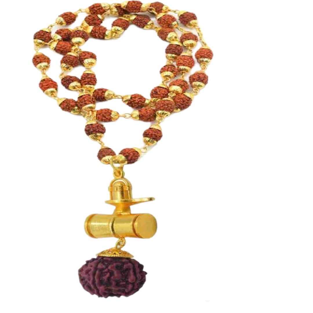 Brown Religious Lord Shiv Pindi Locket With Puchmukhi Rudraksha Mala ...