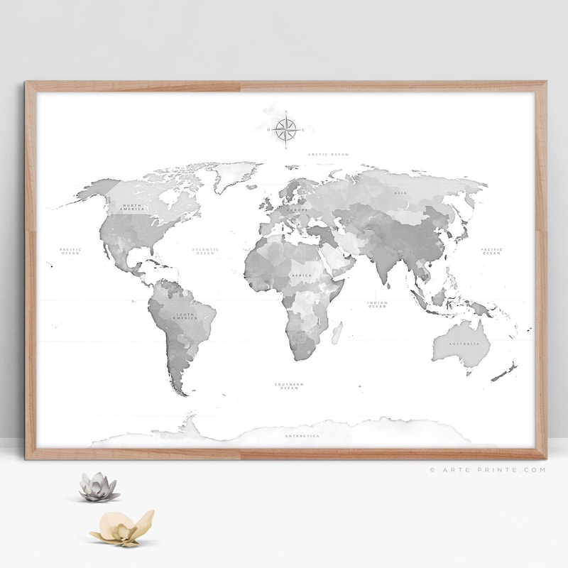 Gray World Map - Etsy