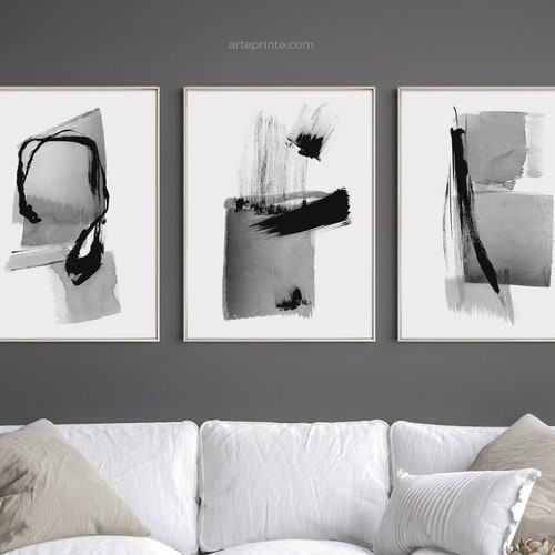 Gray Abstract Wall Art Set of 3 Posters Gray PRINTABLE Large - Etsy
