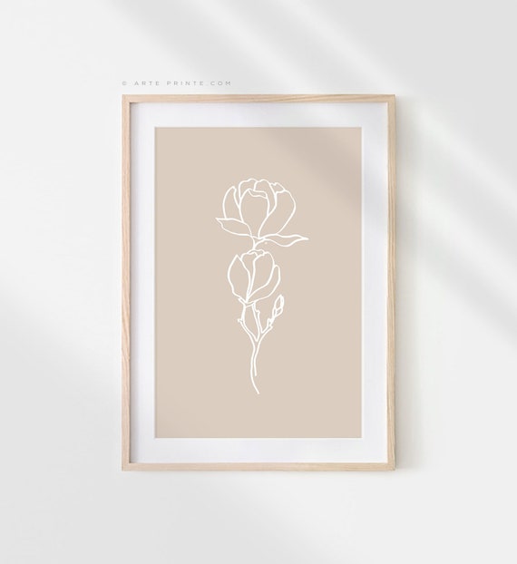 Magnolia Flower Beige White Line Art Minimalist Floral Art Line Drawing Printables Flower Silhouette Digital Download Aga Szafranska Etsy