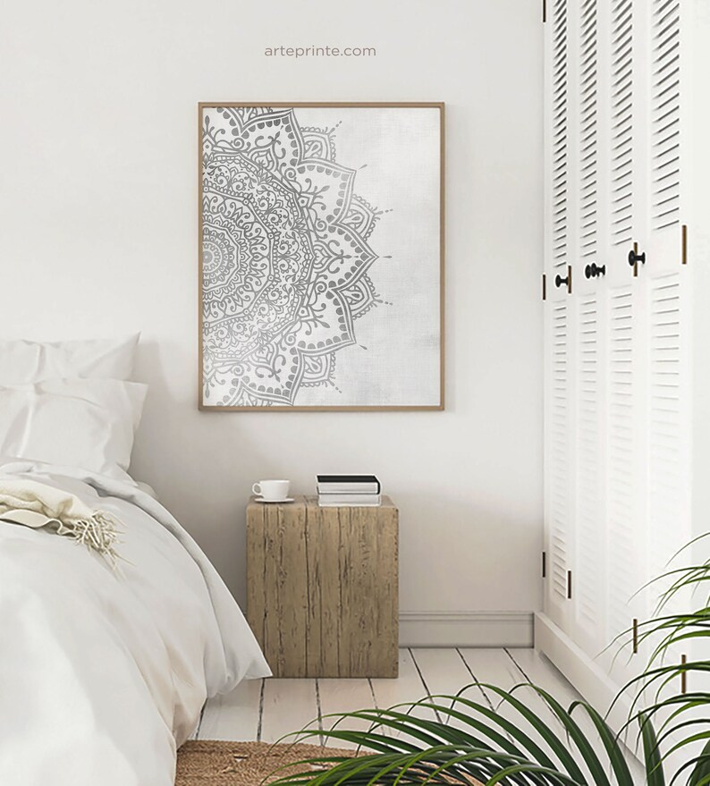 Gray MANDALA PRINT Gray Boho Printable Wall Art DIY Poster | Etsy