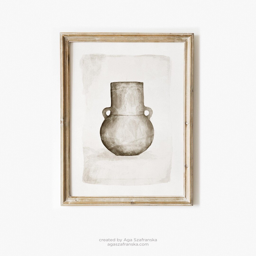 Ethnic Tribal Primitive Vase Print, Minimalist Rustic Wall Art, Gray ...