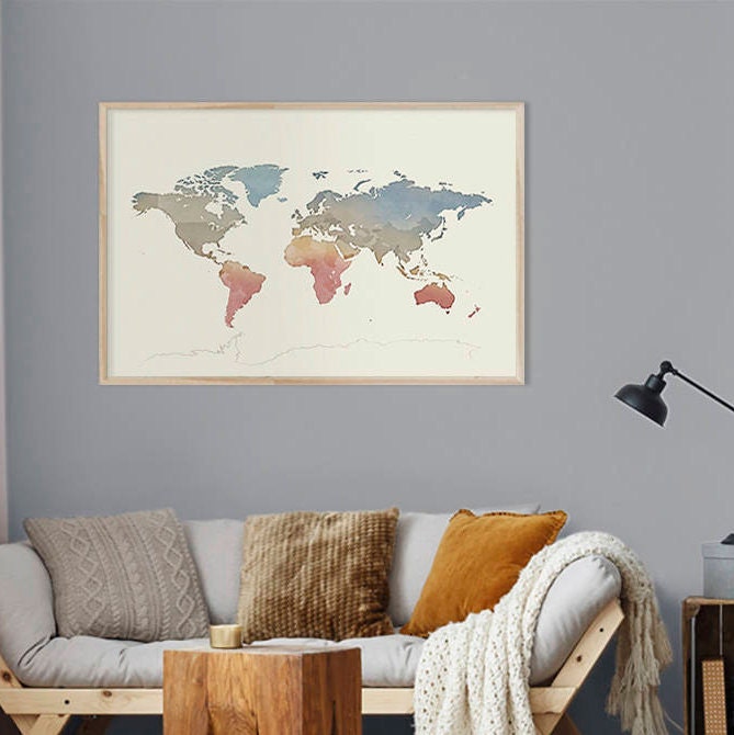 World Map Print Printable Poster Large World Map Wall Art | Etsy