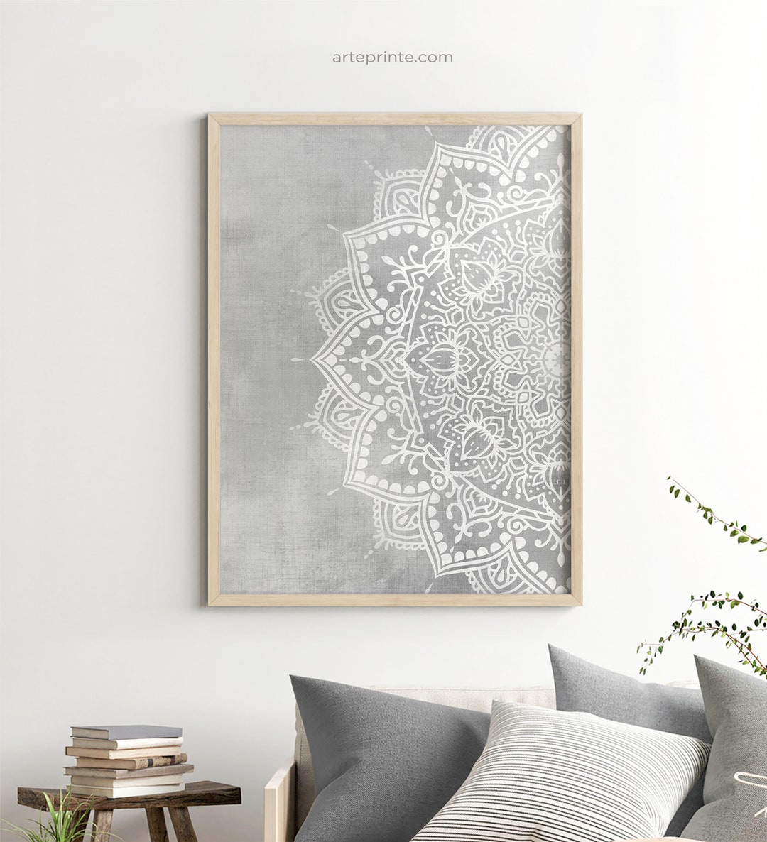 Gray Mandala Wall Art Boho Bedroom Wall Decor Digital - Etsy