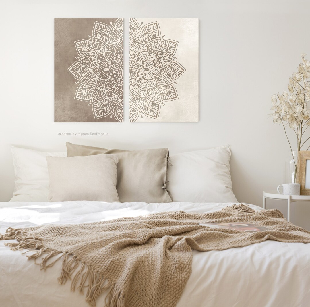 Beige Boho Wall Art Set of 2 Prints Beige Taupe 2 Panel - Etsy.de