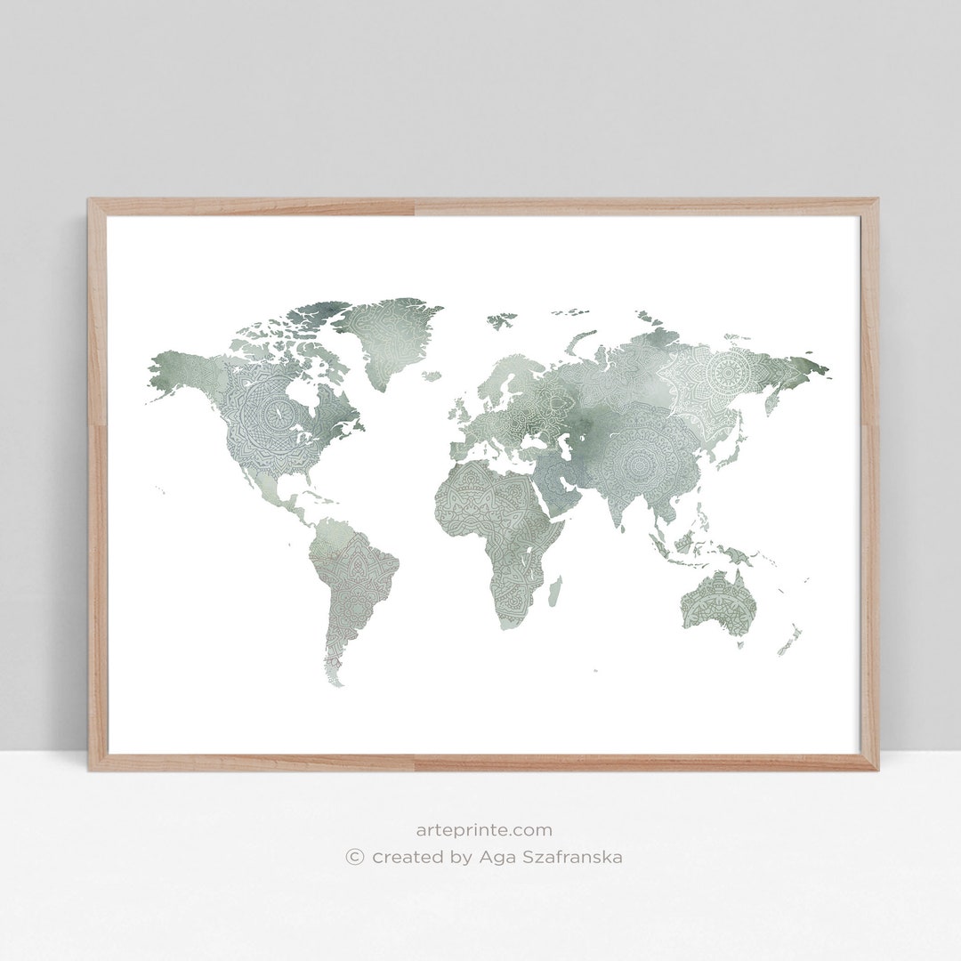 World Map Wall Art Boho Map of the World World Map Poster - Etsy