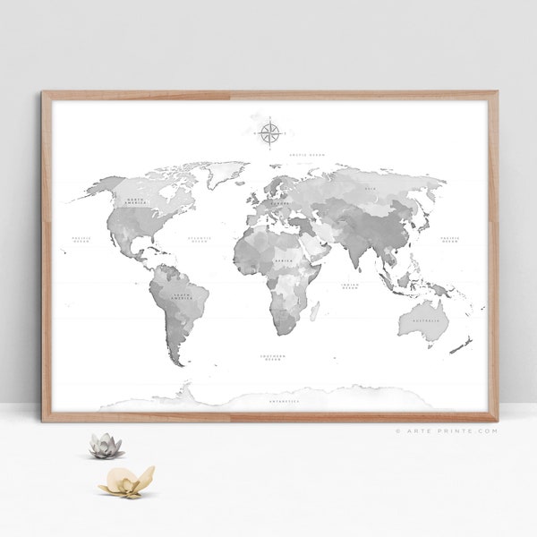 Gray World Map - Etsy