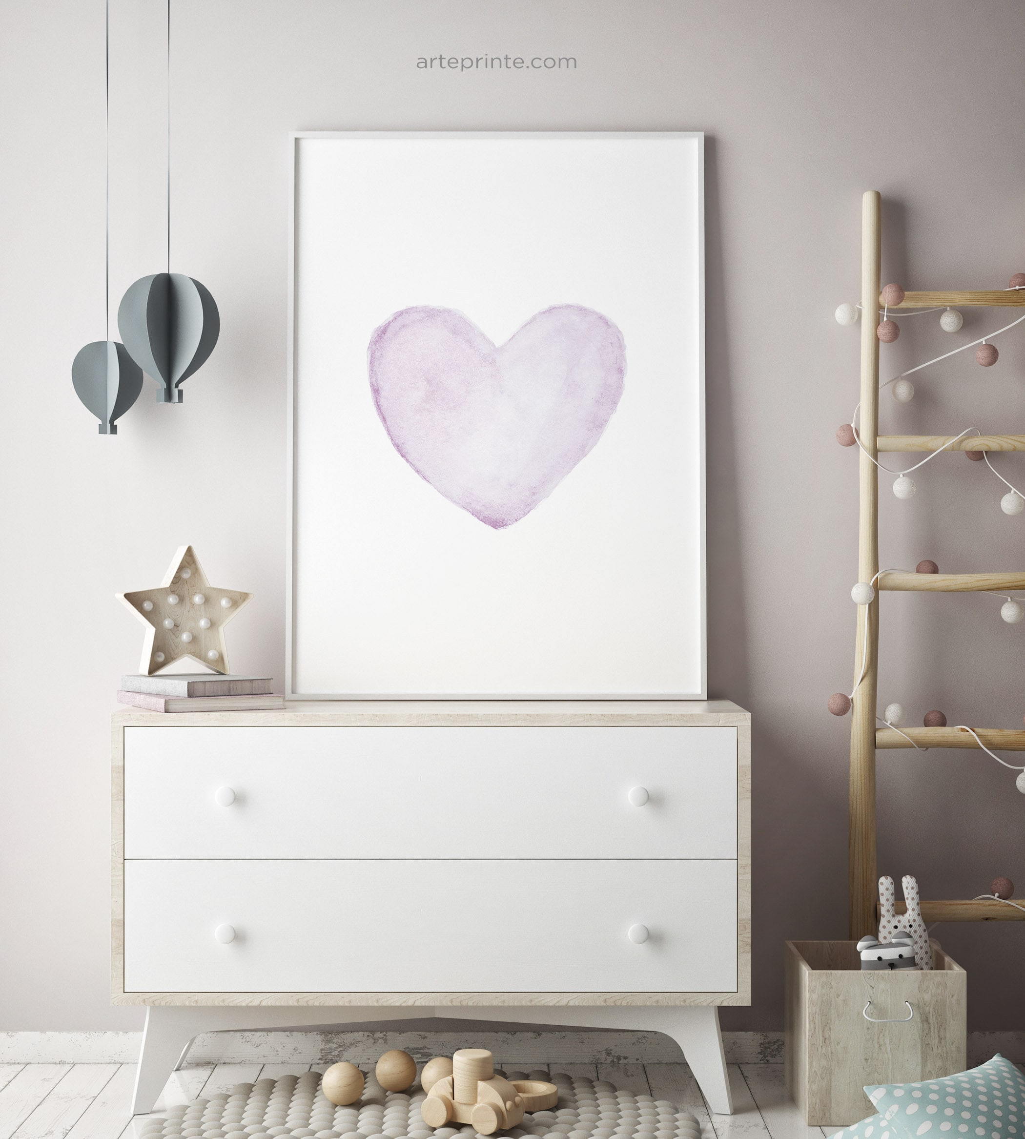 Baby Girl Nursery Decor Purple Watercolor Heart Print Pastel - Etsy