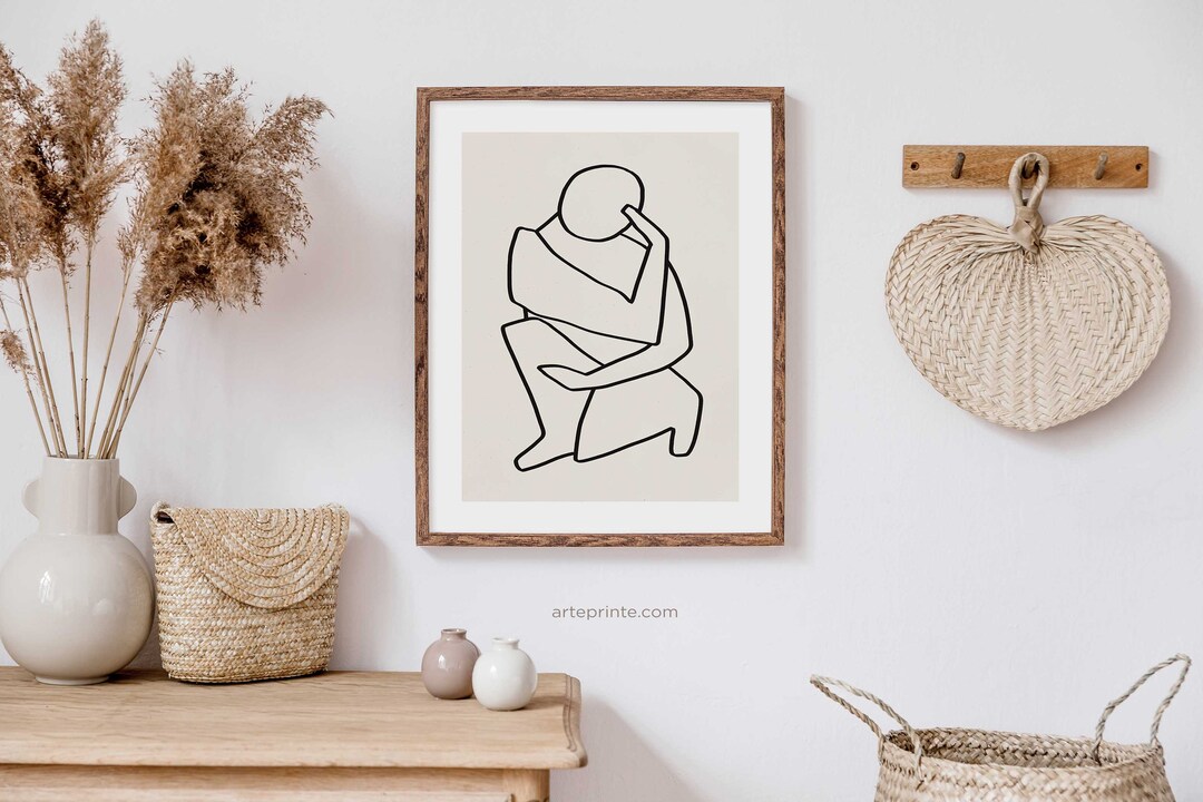 Line Art Print, Abstract Human Figure, Beige Black Print, Modern ...