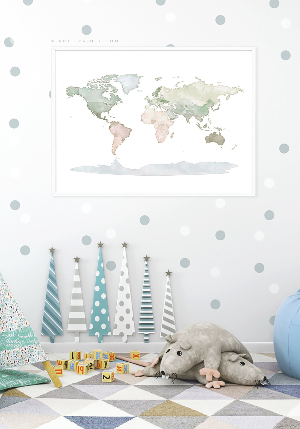 Pastel WORLD MAP Wall Art Nursery World Map Print World Map | Etsy