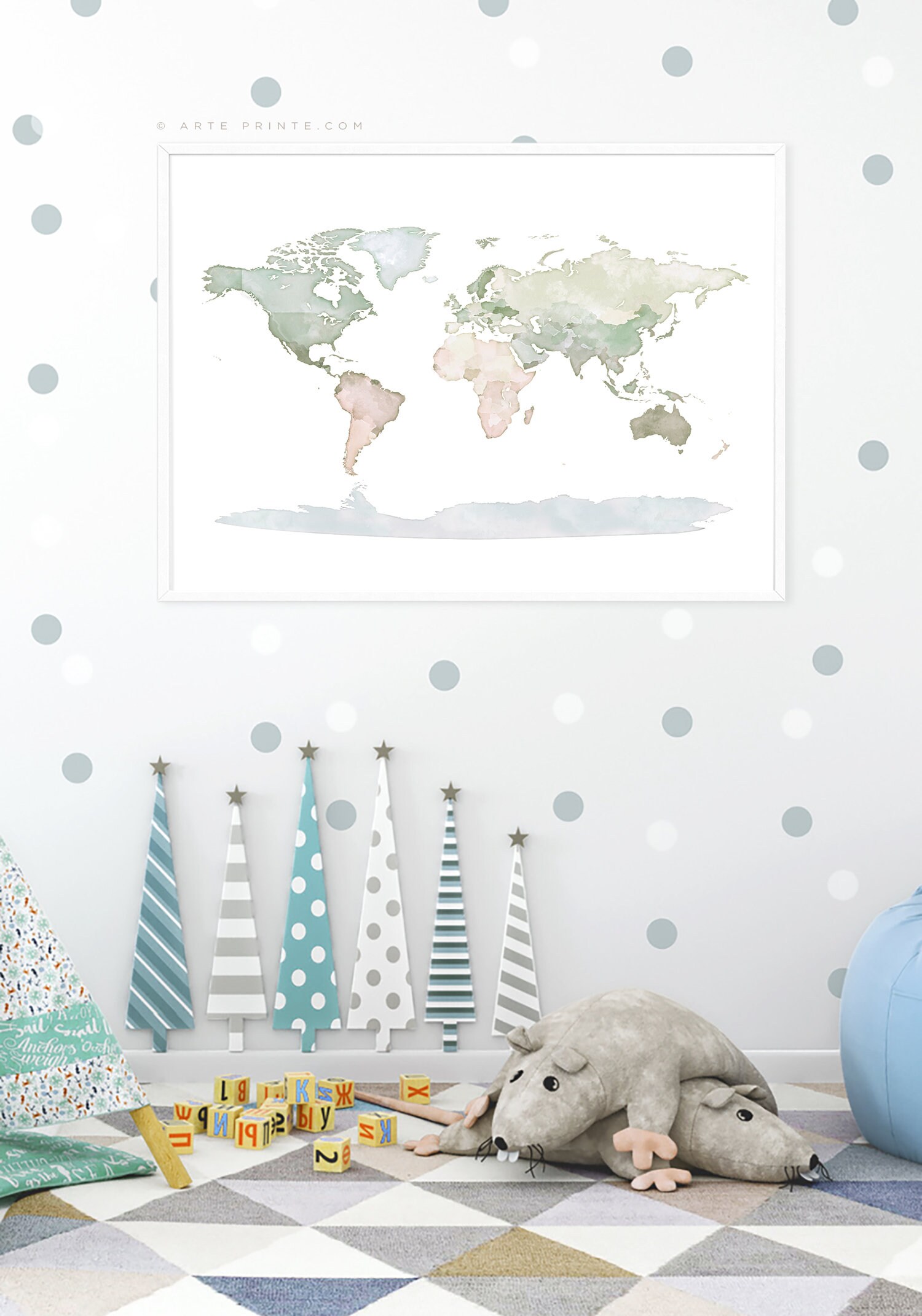 Pastel WORLD MAP Wall Art Nursery World Map Print World Map | Etsy