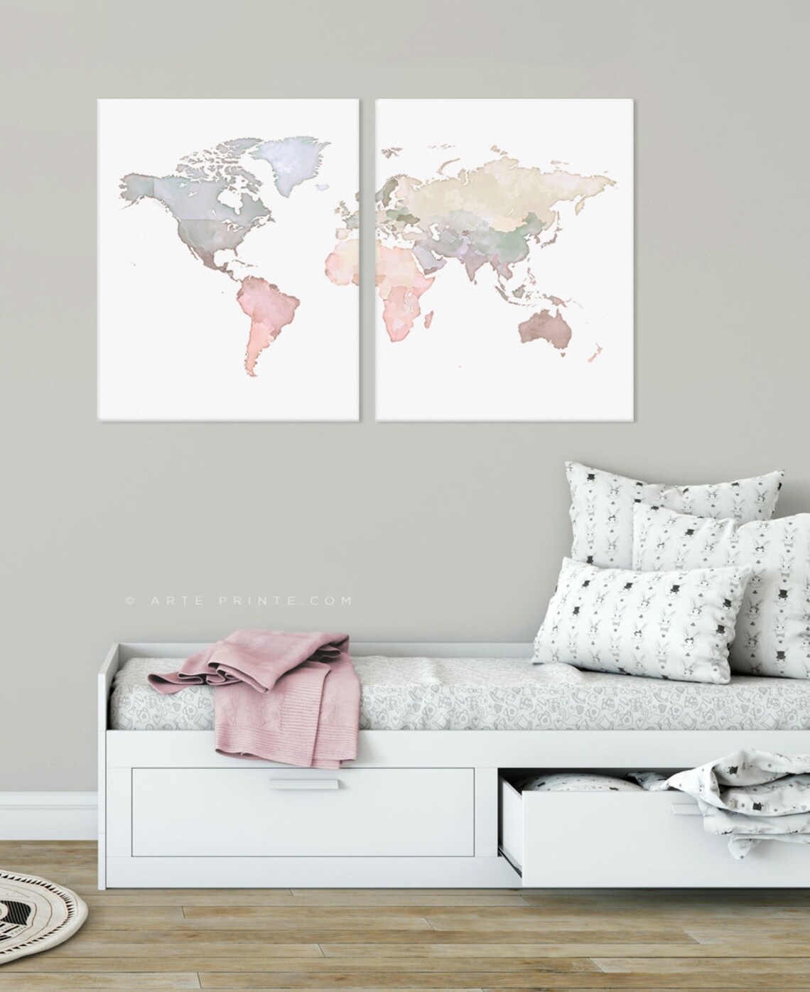 Large World Map 2 Panel Wall Art Living Room Wall Decor - Etsy
