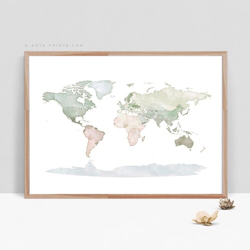 Pastel WORLD MAP Wall Art Nursery World Map Print World Map - Etsy