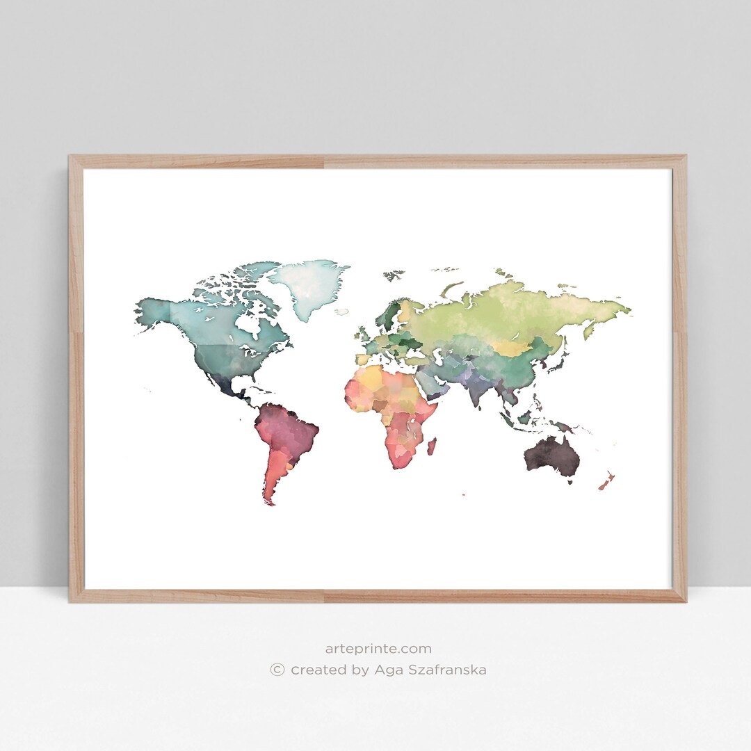 WORLD MAP, Nursery Decor, 30x40 Inches World Map Wall Art Printable ...