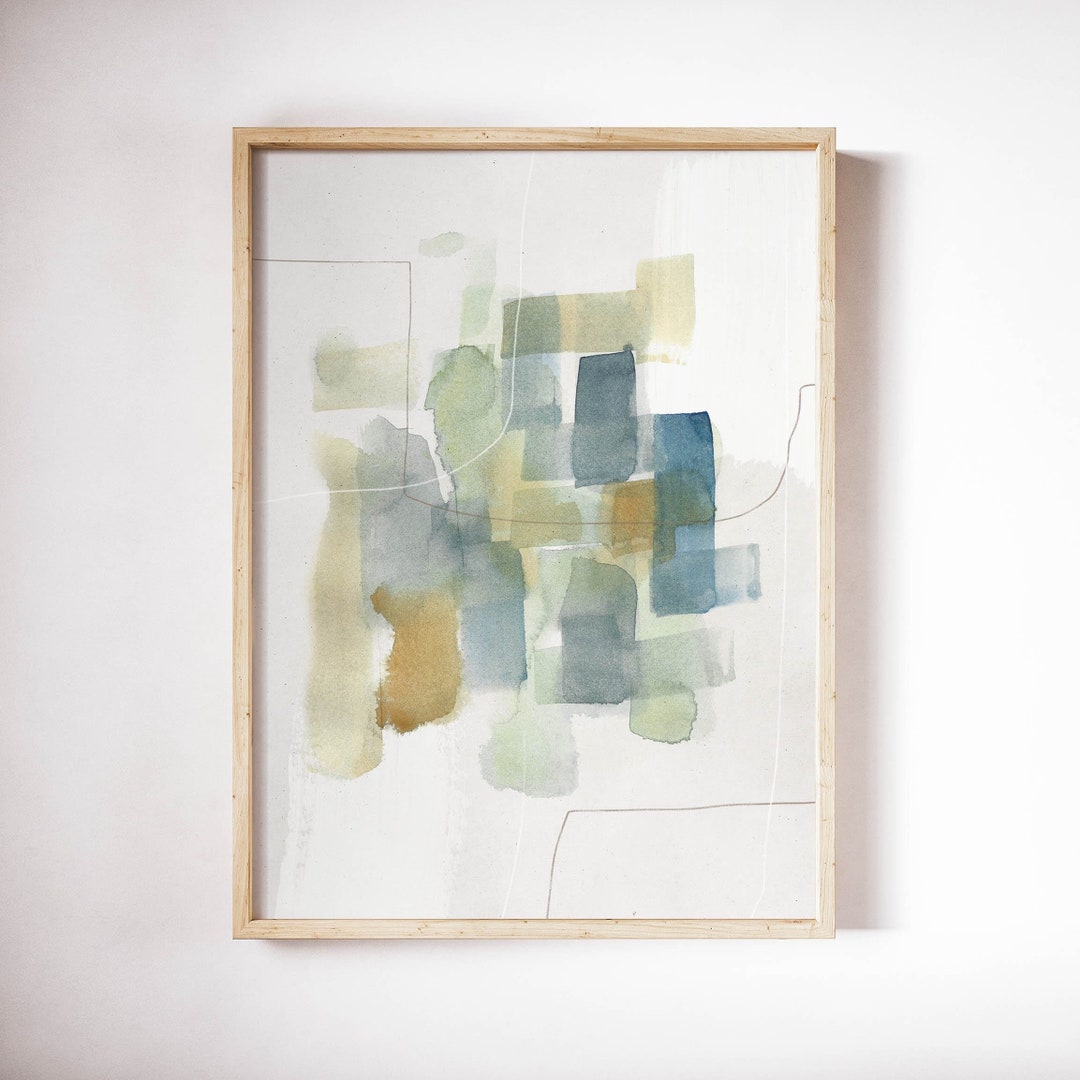 Abstract Watercolor Print: Geometric Shapes, Modern Teal & Beige Wall ...