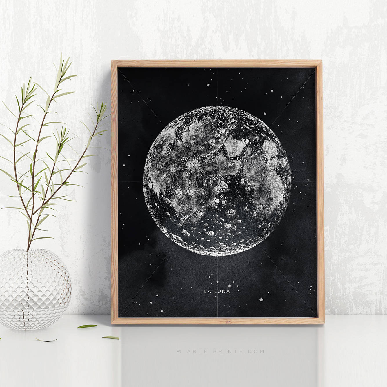 Prints Art & Collectibles Monotypes Celestial print La Luna night sky ...