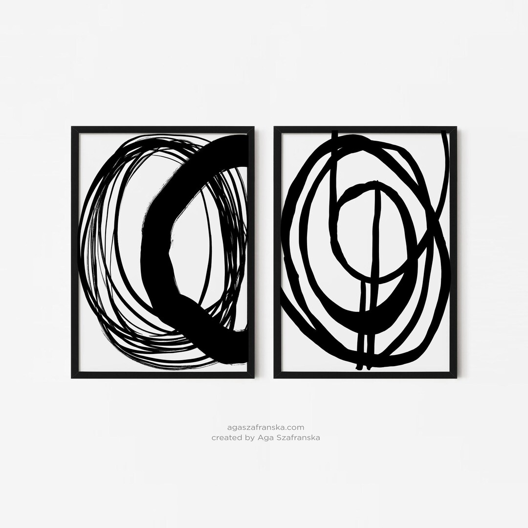 Black White Abstract Prints Set, Modern Scribble Wall Art: Minimalist ...