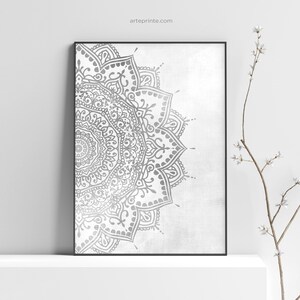 Gray MANDALA PRINT, Gray Boho Printable Wall Art, DIY Poster, Mandala ...