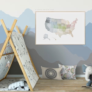 USA Map Print, Minimalist Pastel US Map Wall Art, Printable USA Map ...