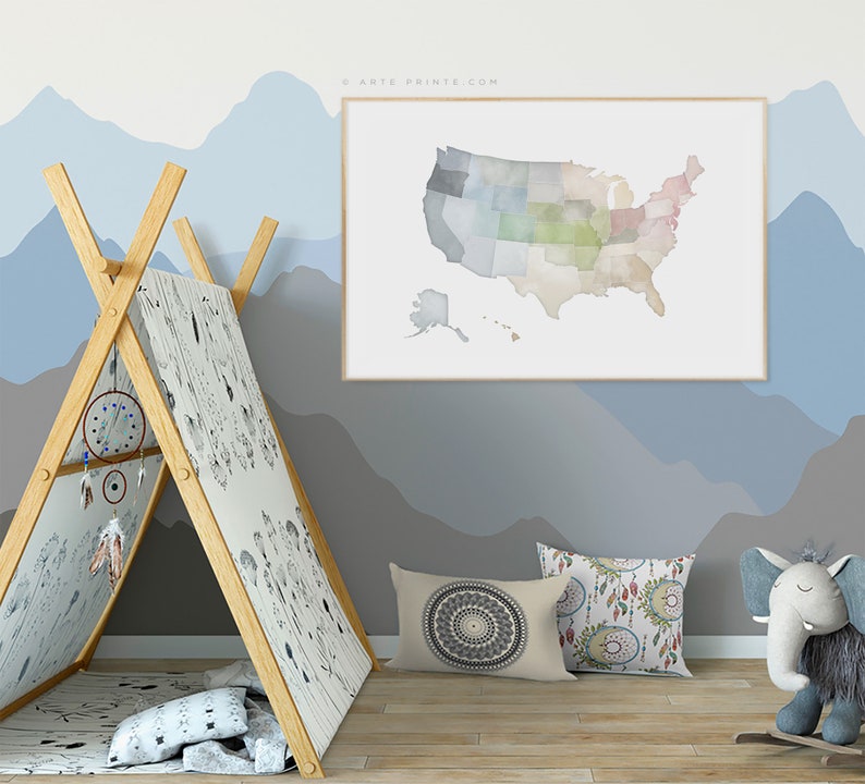 USA Map Print Minimalist Pastel US Map Wall Art Printable - Etsy