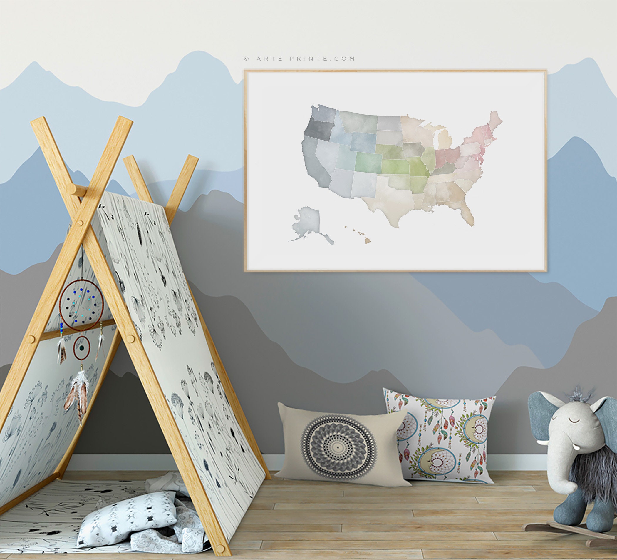 USA Map Print Minimalist Pastel US Map Wall Art Printable - Etsy