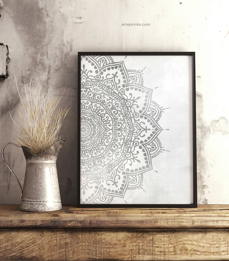Gray MANDALA PRINT Gray Boho Printable Wall Art DIY Poster - Etsy
