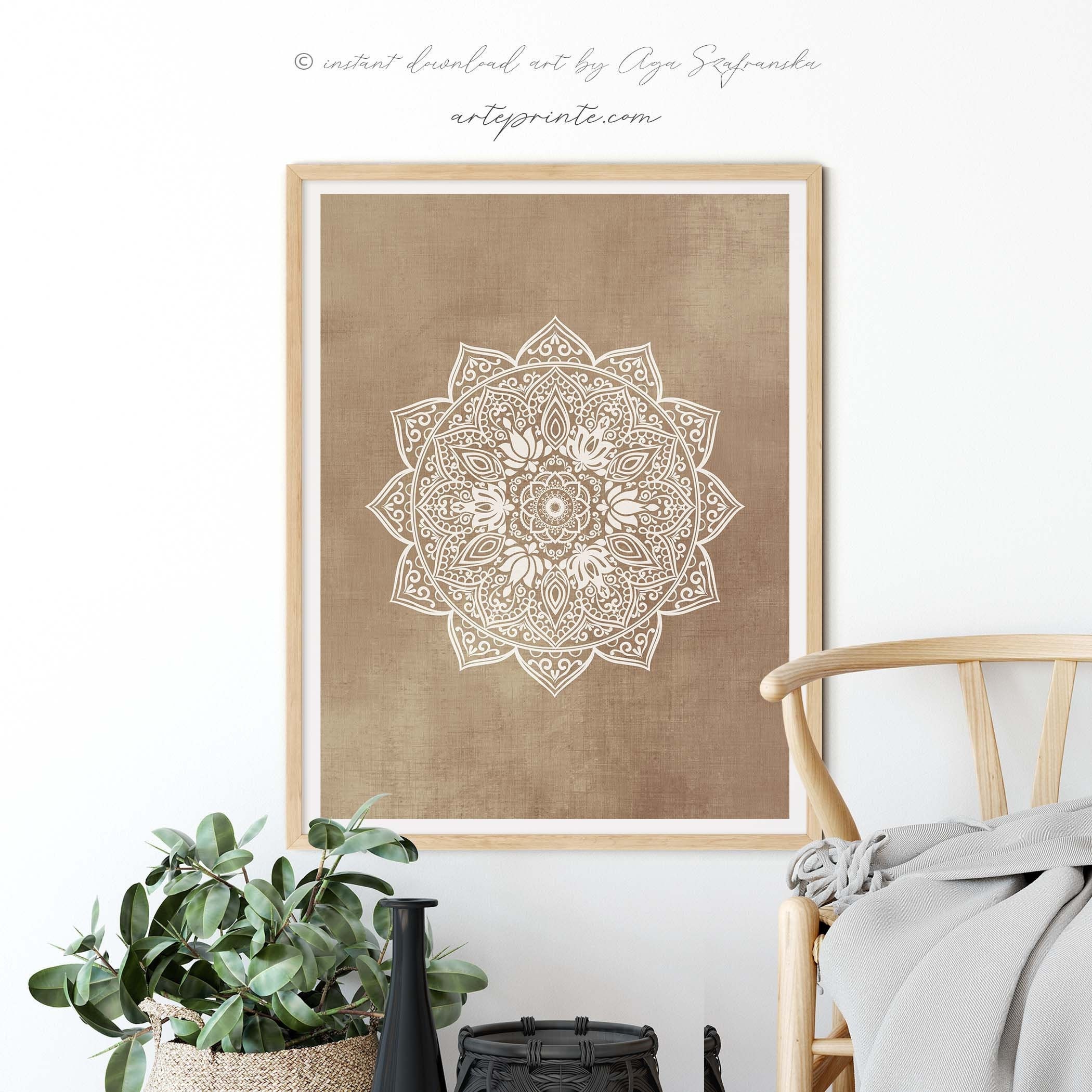 Mandala Print Beige Mandala Printable Wall Art Boho Wall | Etsy