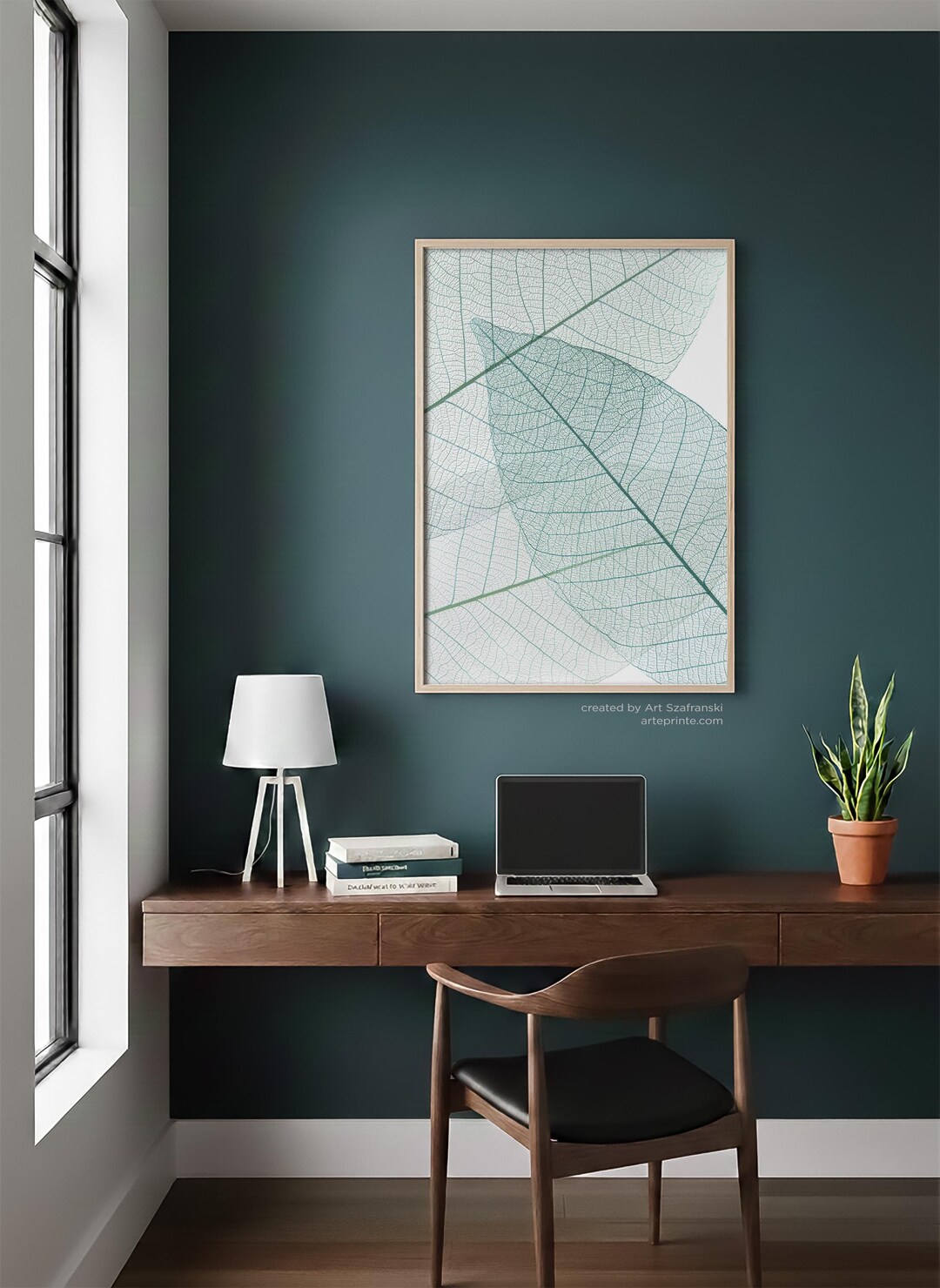 Teal Leaf Skeleton Wall Art Printable Modern Botanical Print Nature ...