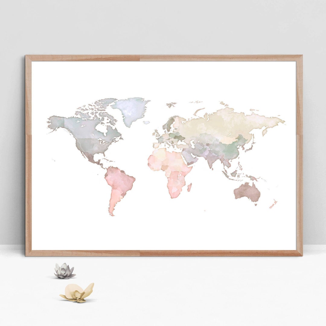 Original Pastel World Map, Neutral Nursery Wall Decor, Printable Wall ...