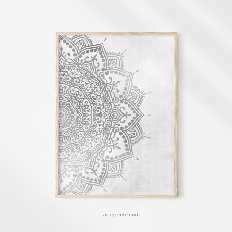 Gray MANDALA PRINT Gray Boho Printable Wall Art DIY Poster - Etsy