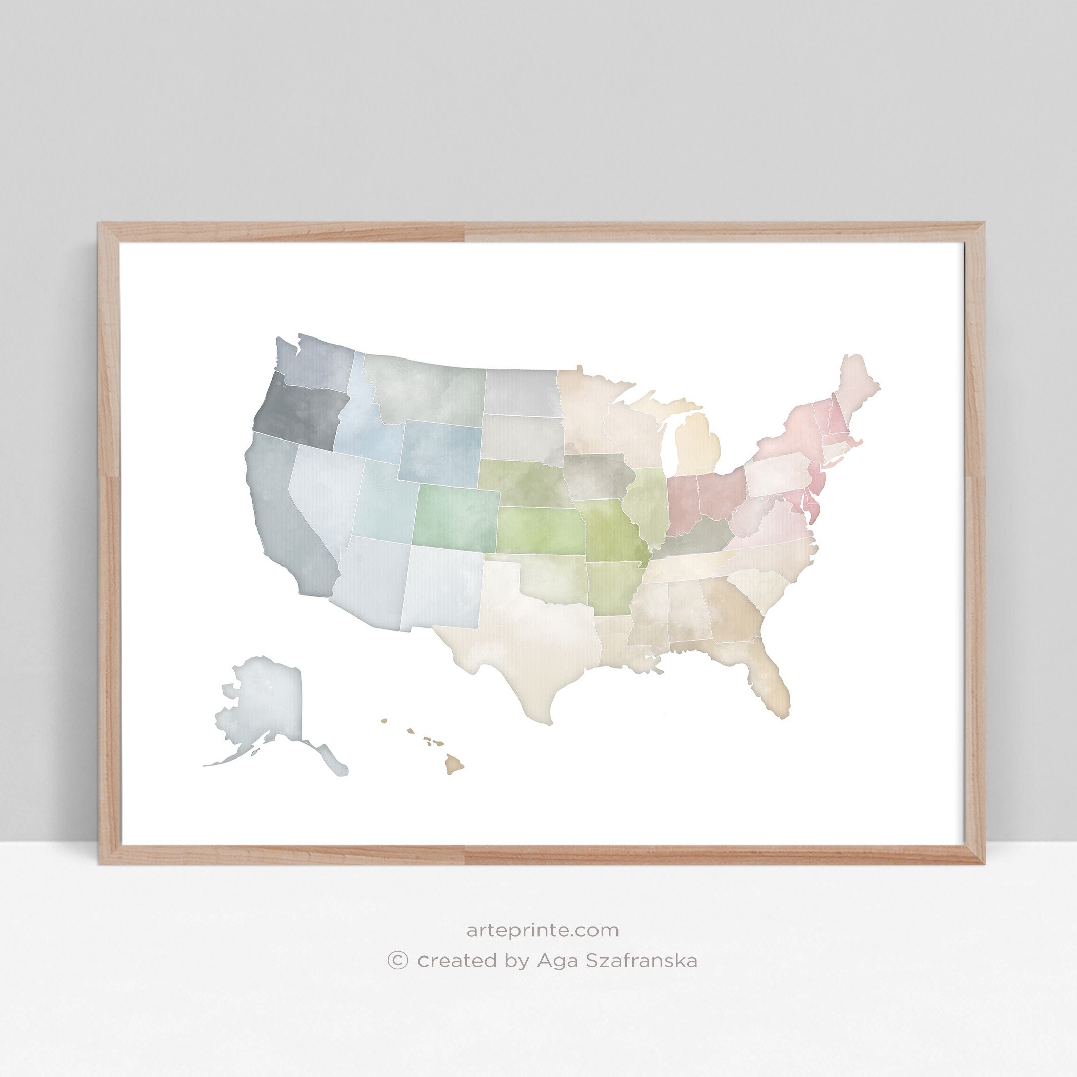 USA Map Print Minimalist Pastel US Map Wall Art Printable - Etsy México