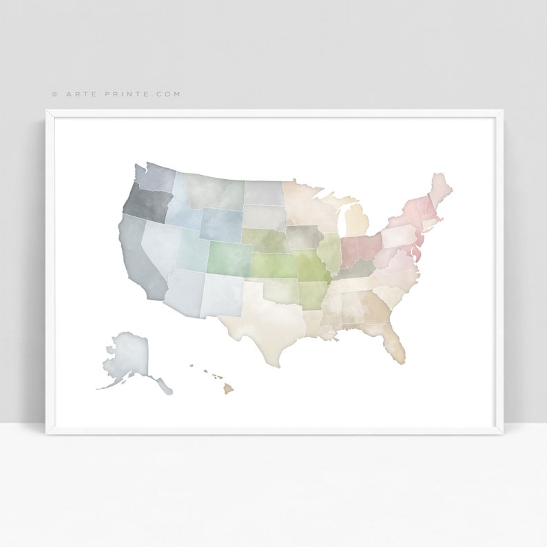 USA Map Print Minimalist Pastel US Map Wall Art Printable - Etsy