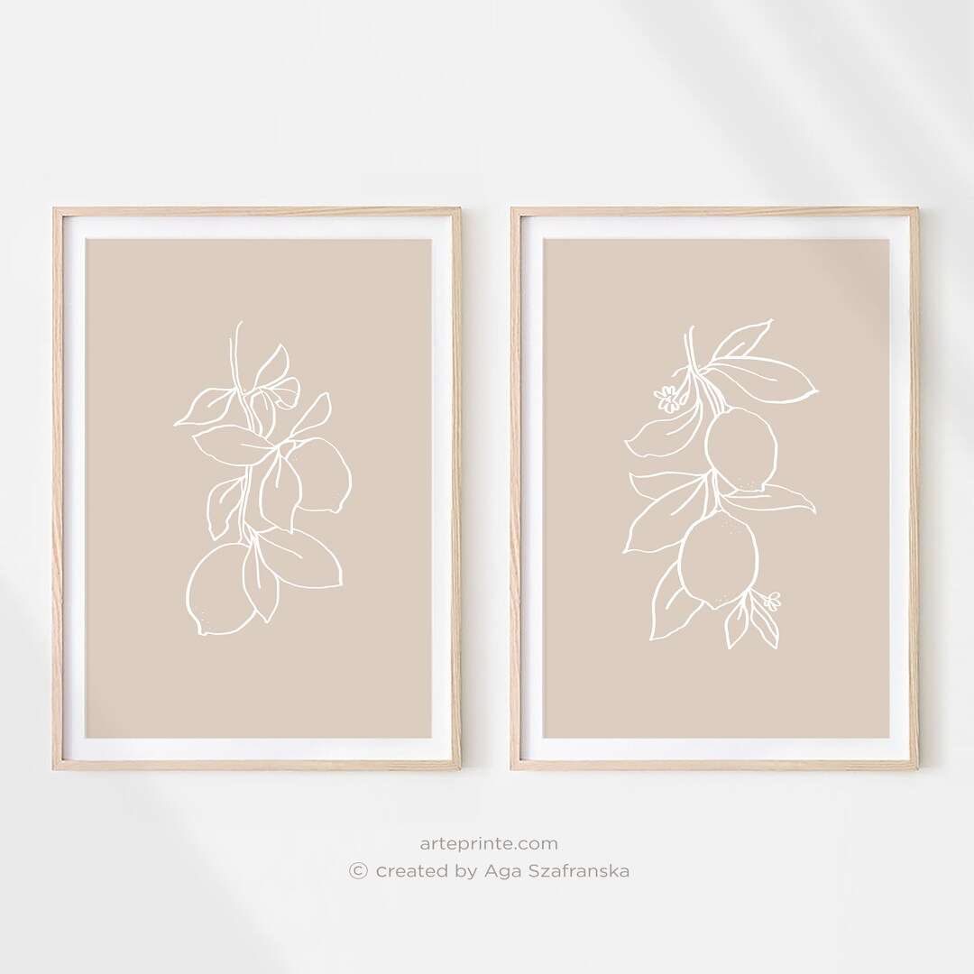 Line Drawing, Lemon Fruit, Set of 2 Botanical Prints, Line Art ...