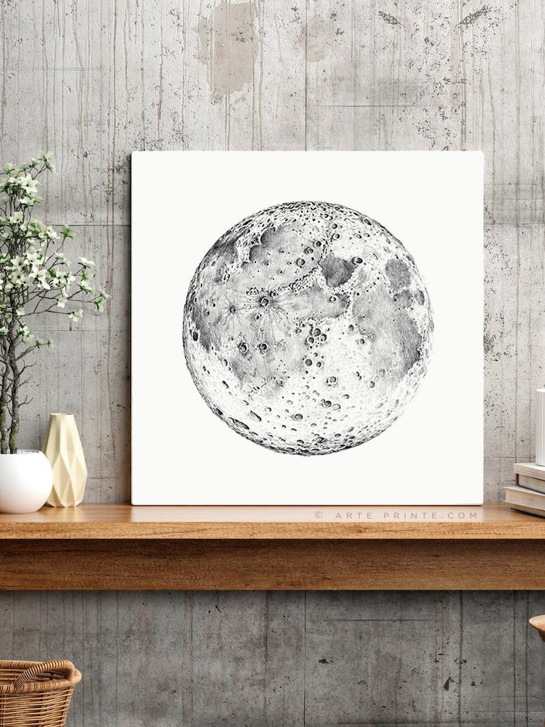 Pencil Drawing Moon Printable Art Minimalist Black and White - Etsy Canada