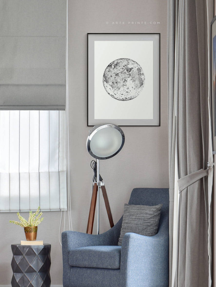 Pencil Drawing Moon Printable Art Minimalist Black and White - Etsy Canada