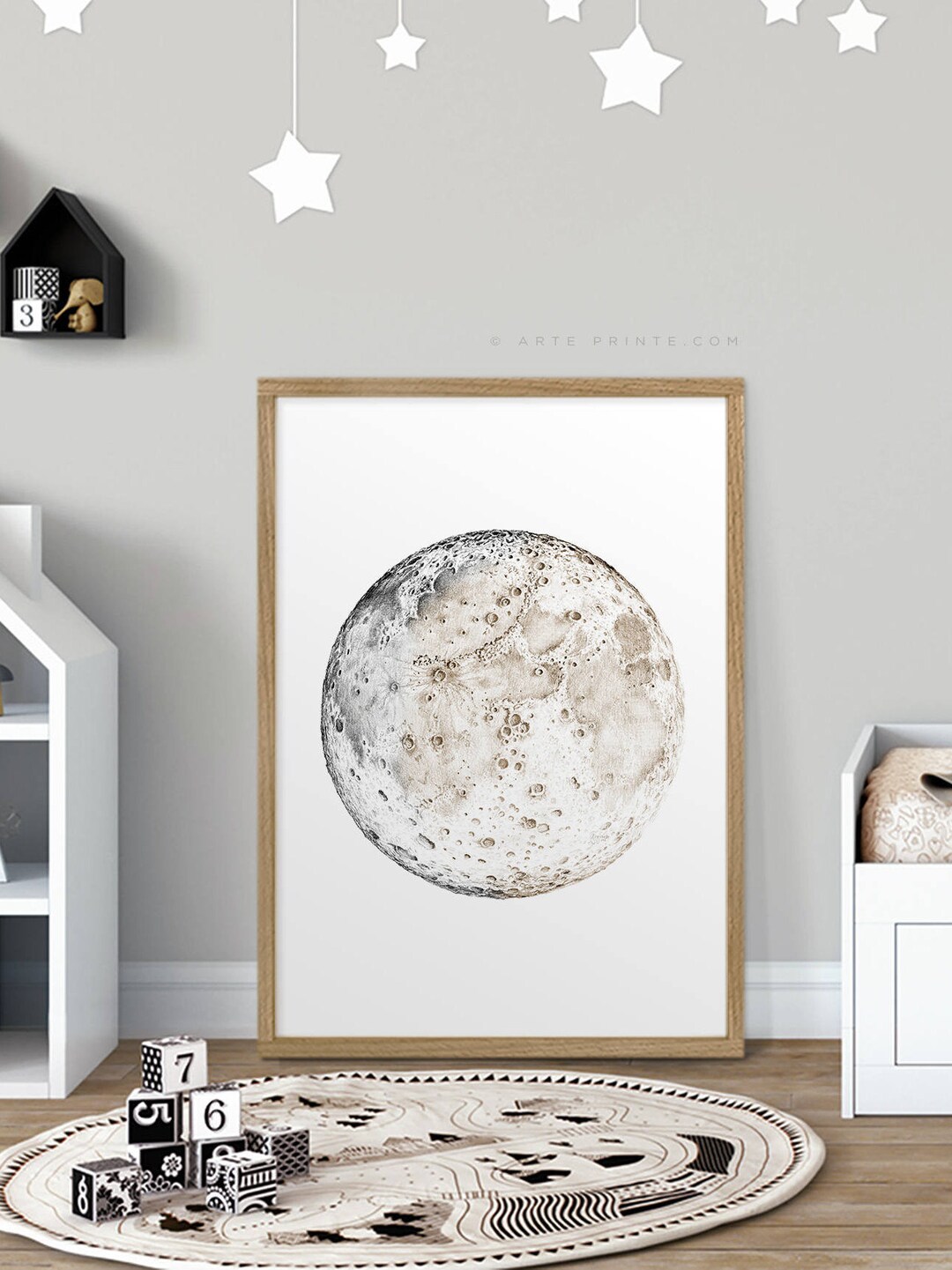 Moon Drawing Printable Wall Art, Gray Beige Pencil Sketch, Minimalist ...
