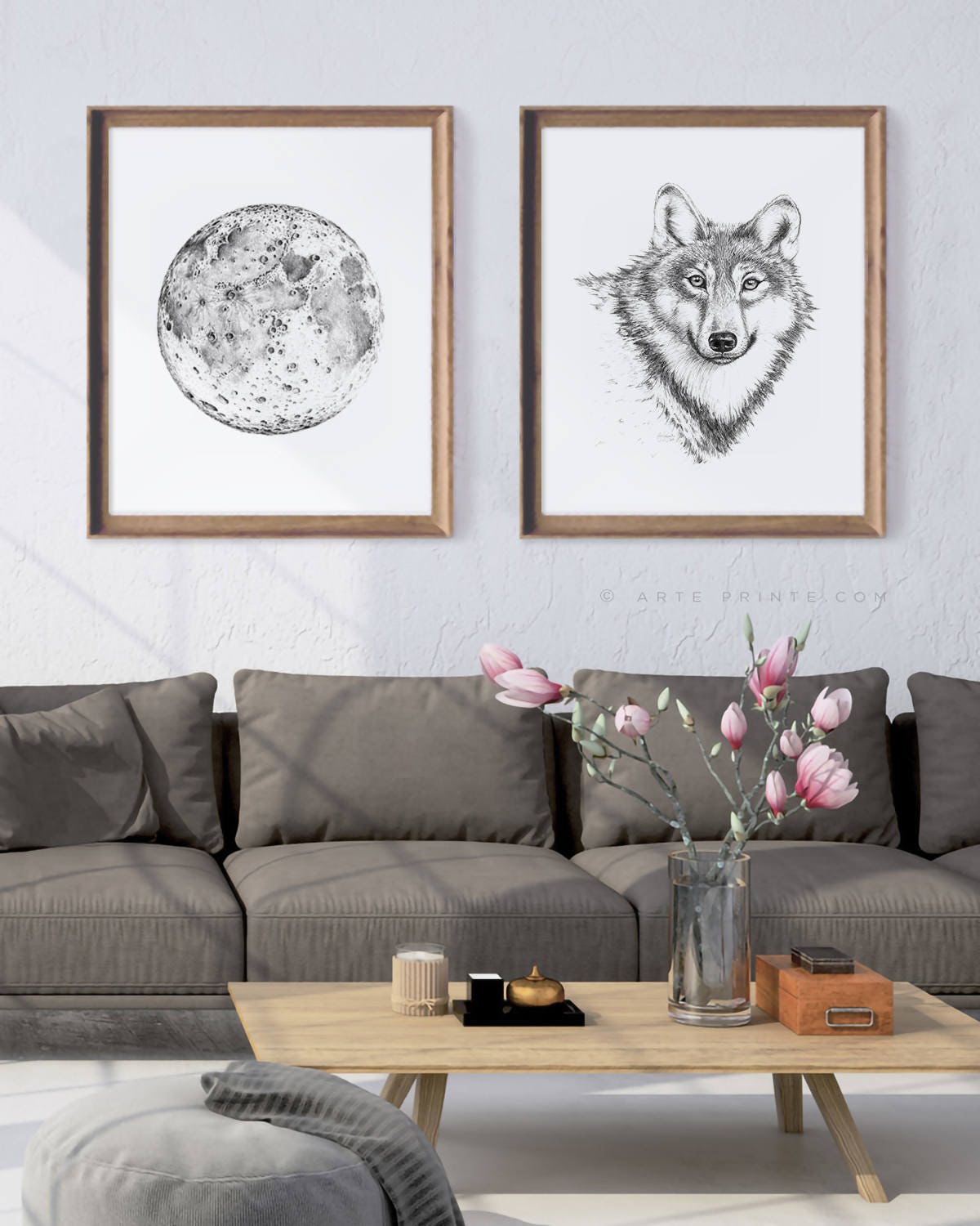 Pencil Drawing Moon Printable Art Minimalist Black and White - Etsy Canada