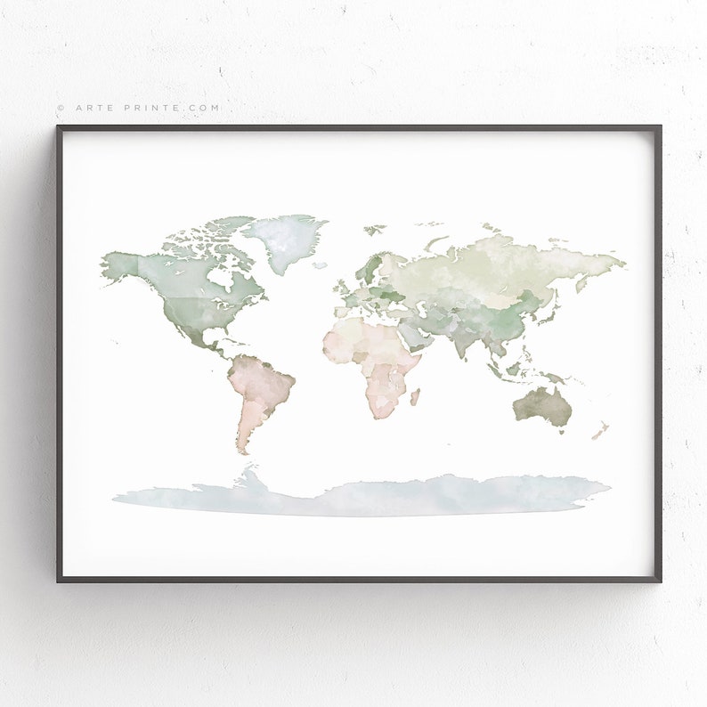 Pastel WORLD MAP Wall Art Nursery World Map Print World Map | Etsy