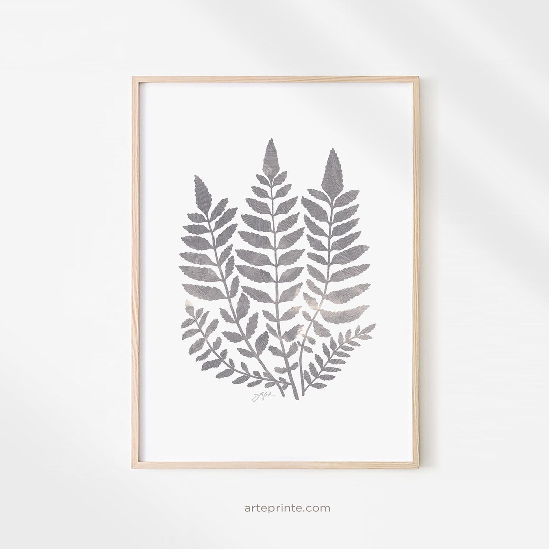 Gray Plant Print, Modern Nature Wall Art, Minimalist Abstract Plant ...