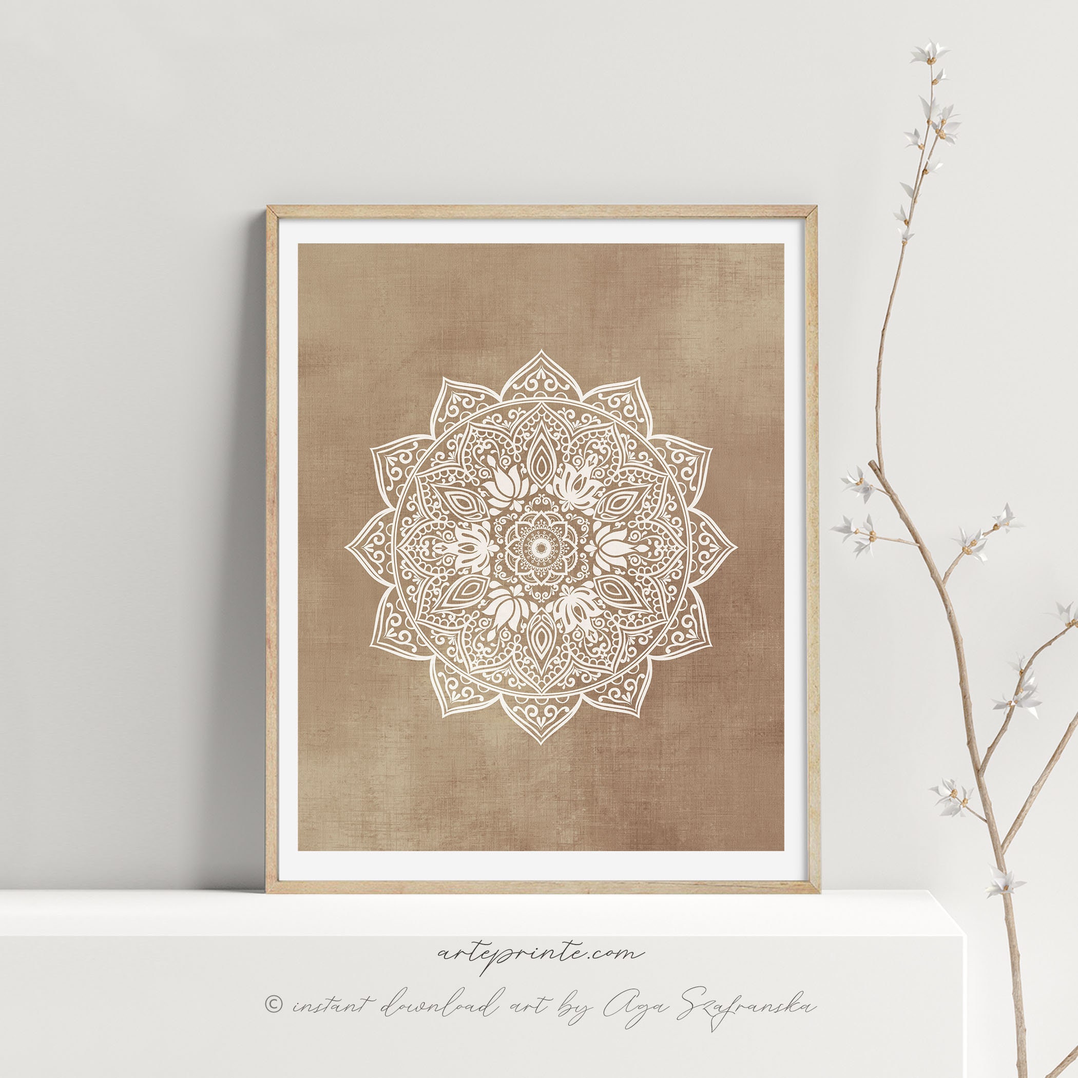 Mandala Print Beige Mandala Printable Wall Art Boho Wall | Etsy