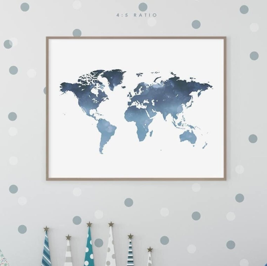 Navy Blue World Map Print, Minimalist World Map Poster, Modern Travel ...