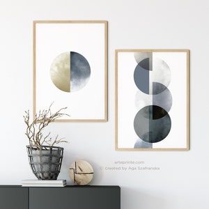 Abstract Circles Art, Set of 2 Prints, Minimalist Abstract, Digital ...